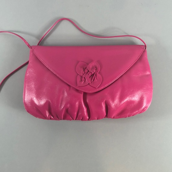 Vintage | Bags | Vtg Vegan Hot Pink Bow Front Clutch Purse | Poshmark